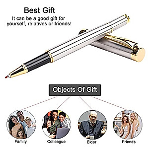 YIVONKA Luxury Ballpoint Pens Best Ball Pen Gift Set for Men & Women Professional Executive Office Nice BallPens Classy Gift Box Ballpoint Black Refill Line width 0.5mm (Silver)