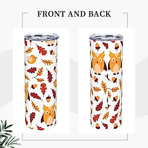 AFHYZY 20 oz Tumbler Reusable Coffee Travel Mug with Lids and Straws, Insulated Coffee Cups 20oz Stainless Steel Water Bottles Leak Proof for Home, Adults - Owl