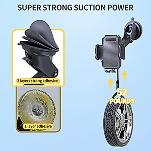 FBB Phone Mount for Car, [ Off-Road Level Suction Cup Protection ] 3in1 Long Arm Suction Cup Holder Universal Cell Phone Holder Mount Dashboard Windshield Vent Compatible with All Smartphones