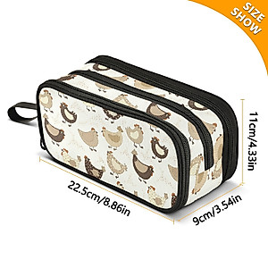 ALAZA Carton Chicken Pencil Case Large Capacity,Pencil Pouch Office College Large Storage Pen Bag 3 Compartment Pencil Cases for Women Adults Teen