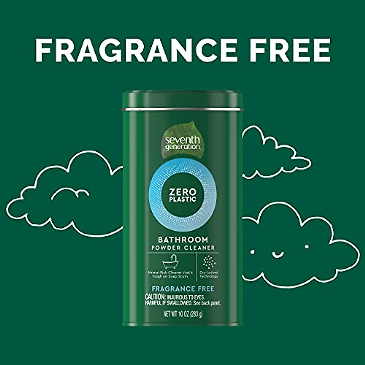 Seventh Generation Zero Plastic Bathroom Cleaner Powder, Fragrance Free, Unscented, 10 Oz