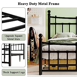 iPormis Metal Twin Bed Frame with Iron-Art Headboard, Heavy Duty Metal Platform Bed Frame with 14 Steel Slats Support, No Box Spring Needed, Noise-Free, Easy Assembly, Twin