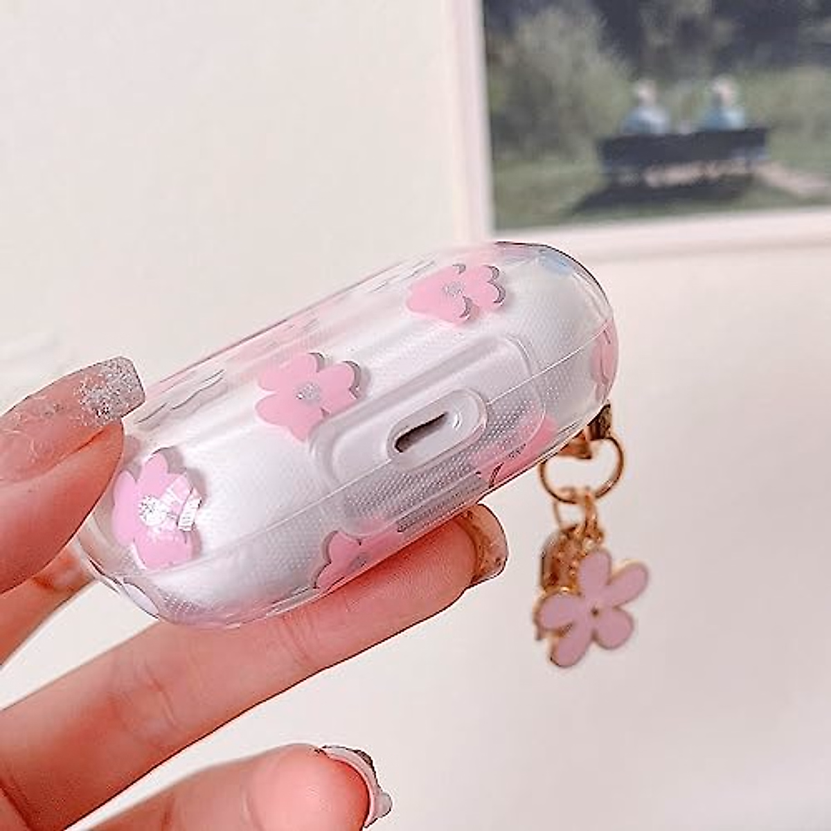 MINSCOSE Compatible with AirPods Pro Clear Case,Cute Cartoon Flower Pattern Design with Floral Keychain, Soft TPU Protective Shockproof Case for AirPod Pro for Girls Women-Pink