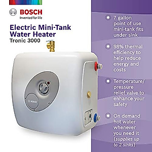 Bosch Electric Mini-Tank Water Heater Tronic 3000 T 7-Gallon (ES8) - Eliminate Time for Hot Water - Shelf, Wall or Floor Mounted