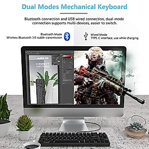 NACODEX K680T 60% Wireless/Wired Mechanical Keyboard - Compact 68 Keys 1000mAh Rechargeable Gaming/Office Keyboard Multi-Device for iOS Android Windows and Mac (Blue Switch White Backlit Black)