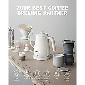 Keebar Electric Kettle, 100% Stainless Steel Tea Kettle, Electric Gooseneck Kettle with Auto Shut Off, Pour Over Kettle for Coffee & Tea, 0.8L,1000W,White