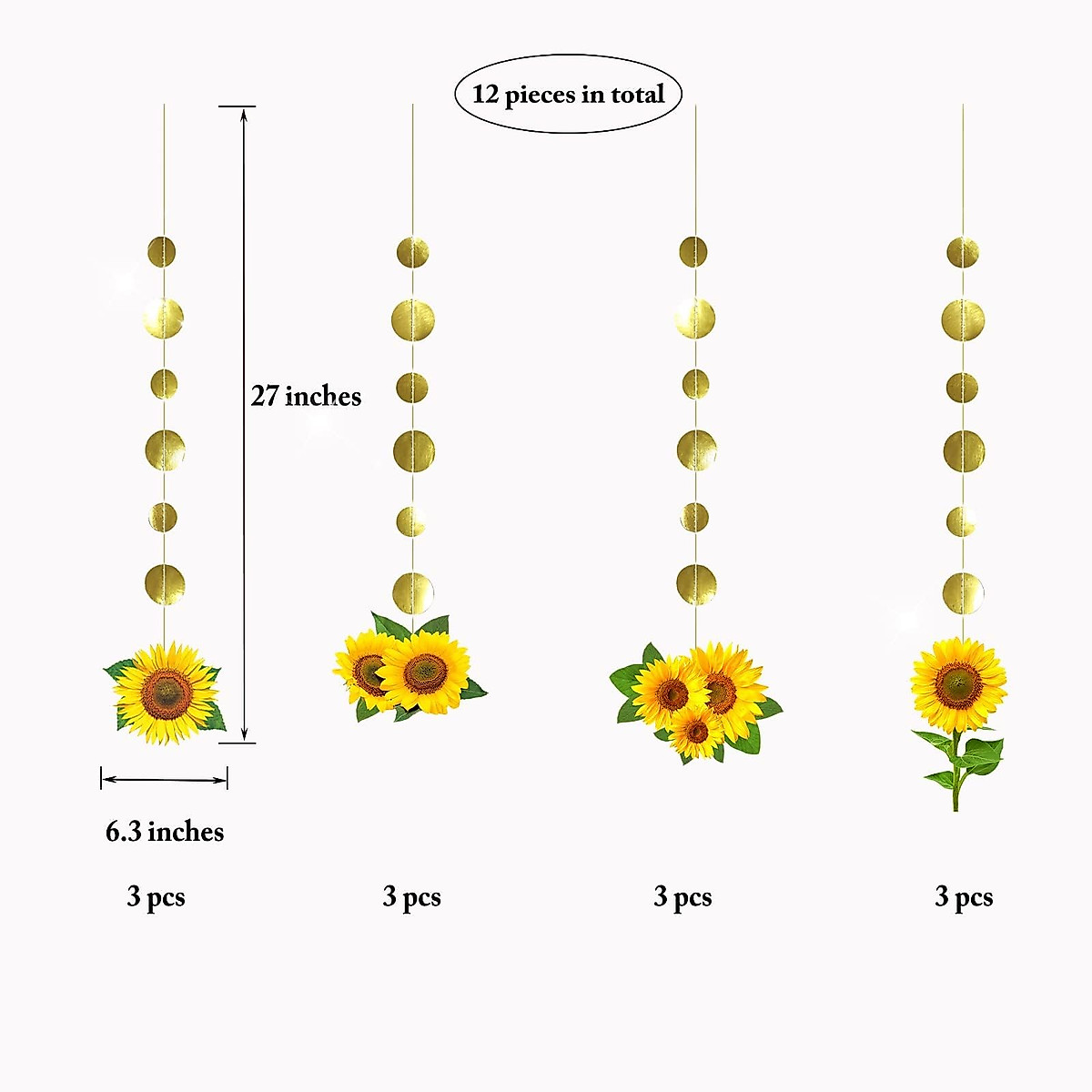 Cheerland Sunflower Party Decorations Artificial Sunflowers Garland Banners Hanging Streamers Home Decor for Wedding Bridal Shower Classroom Office Sun Flower Birthday Party Decorations- Pack of 12