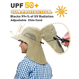 Neck Flap Sun Hat with Wide Brim, UPF 50+ Hiking Safari Fishing hat for Women Men, Sun Protection Hat for Summer Adventures Olive