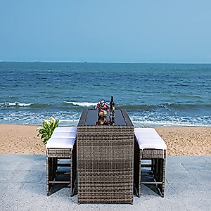 SAFAVIEH Outdoor Collection Horus Grey Brown/White Cushion 7-Piece Dining Set PAT7502C