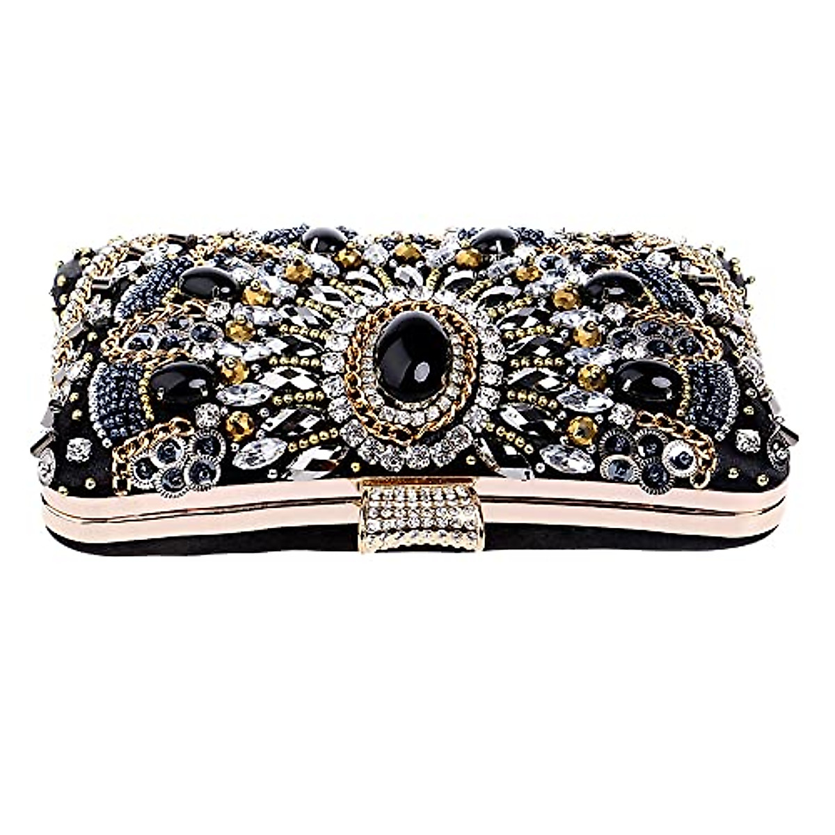 Small Beaded Clutch Purse Elegant Black Evening Bags Wedding Party Clutch Handbag Metal Chain Shoulder Bags
