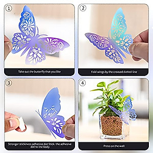 48pcs Laser 3D Butterfly Wall Decor, HKFUON 3 Sizes, 2 Styles Removable Paper Butterfly Wall Stickers Decorations, Butterflies Decals for Party Birthday Cake Baby Shower Bedroom Wedding Crafts Decor (Laser, 48pcs)