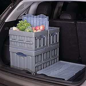 Collapsible and Foldable Plastic Storage Bins Containers. Stackable Organizer Storage Box and Utility Crates for your Home and Vehicle (S, w/ Lid)