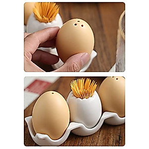 Egg-Shaped Ceramic Spice Shaker Seasoning Dispenser Flavor Ware Toothpick Jar Bottle With Holes, Porcelain Cruets Salt and Pepper Powder Tank with Tray for Barbecue Restaurant Kitchen Household Gift