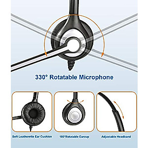 Phone Headset with Microphone Noise Cancelling & Volume Controls, 2.5mm Telephone Headset Compatible with Polycom Panasonic AT&T Vtech Uniden Office Cordless Phones, Clear Chat, Ultra Comfort
