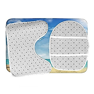 WONDERTIFY Lighthouse Bathroom Antiskid Pad Beach Bright Cloud Blue Sky 3 Pieces Bathroom Rugs Set, Bath Mat+Contour+Toilet Lid Cover Colorful