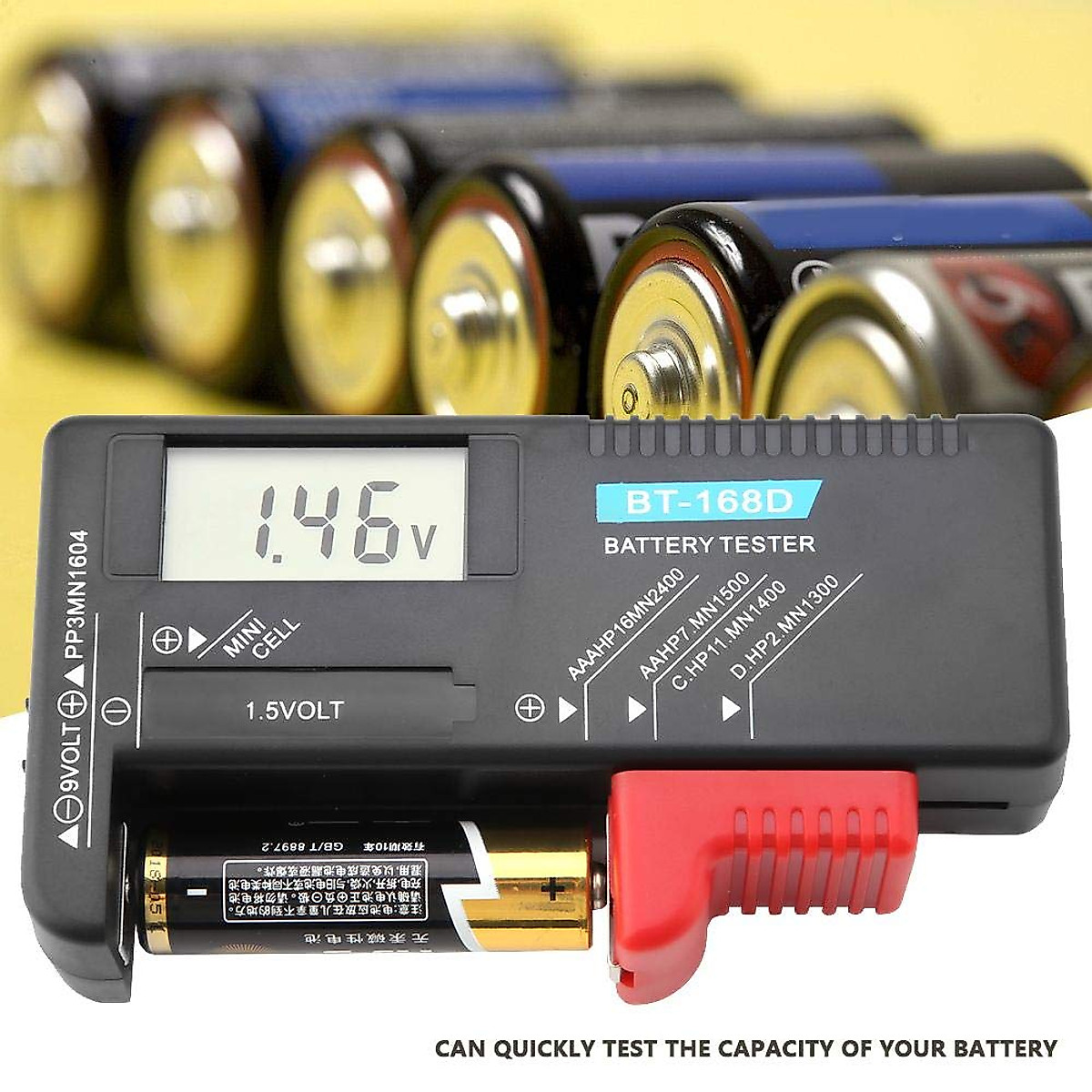 Universal Digital Battery Tester, Digital LCD AA/AAA /C/D /9V/1.5V Button Cell Battery Volt Tester, Quickly Test All Different Kinds of Batteries