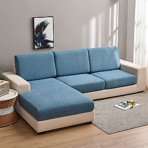 Stretch Chaise Cushion Covers for L Shape Sofa Chaise Lounge Sectional Sofa Slipcover, 1/2/3/4 Seat Sofa Cover Anti Slip Furniture Protector Loveseat U Shape Couch Cover (Blue Chair(1pcs))