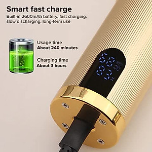 BR Barbers Hair Clippers Gold for Men Full Metal Cordless Close Cutting T-Blade Trimmer with LED Display Professional Barbershop Barber Clipper Set Shaver Trimmer Razor Kit