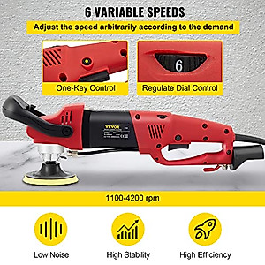 VEVOR Wet Polisher Grinder, Variable Speed 8 pcs Polishing Kit, with 4" & 5" Diamond Pads, Buffing Machine w 59" Pipe Adapter & Splash Shield, Concrete Stone Tool for Granite/Marble Countertop CE