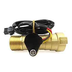 GREDIA G1/2" Water Flow Sensor Thread Male to Female Brass Switch Hall Effect Liquid Flowmeter Fluidmeter Counter BSP 1-30L/Min（66 mm in Total Length）