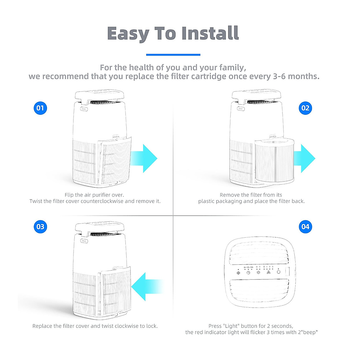 AROEVE Air Filter Replacement 4-in-1 High-Efficiency Air Filter for Smoke Pollen Dander Hair Smell Suitable for MK02