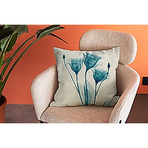 Pillow Covers 18 X 18 Inch Set of 4, Floral Plants Decorative Pillow Covers Summer Outdoor Pillow Covers Linen Square Pillow Cases Sofa Cushion Case for Farmhouse Living Room Patio Home Decor