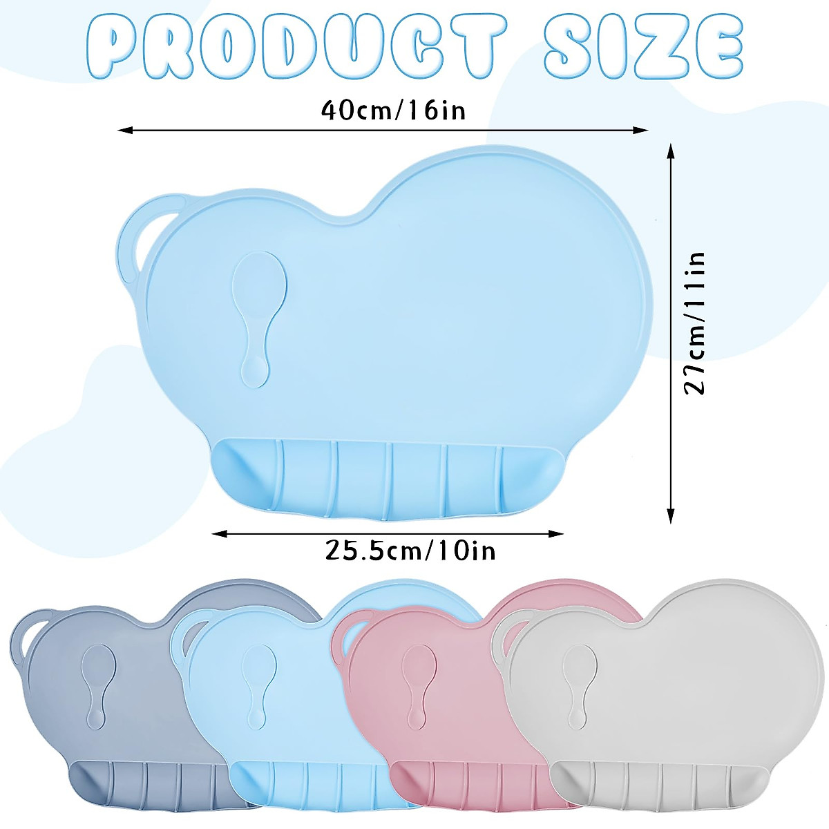 Suhine 4 Pcs Silicone Placemats for Toddlers 16'' x 11'' x 10'' Non Slip Table Mat with Food Catching Pockets Baby Eating Mat Reusable Baby Place Mats Baby Suction Plate Mat for Home Use, 4 Colors