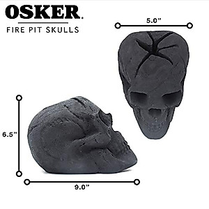 OSKER Ceramic Fireproof Fire Pit Skull Log for Bonfire, Campfire, Fireplace, Firepit | Halloween Decor | for Gas, Propane, or Wood Fires | 9 Inch - Black