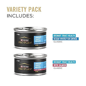 Purina Pro Plan Urinary Tract Health Pate Cat Food Variety Pack, Ocean Whitefish And With Salmon Entrees - (Pack of 24) 3 oz. Cans