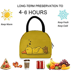 ZzWwR Funny Cartoon Duck Reusable Lunch Tote Bag with Front Pocket Insulated Thermal Cooler Container Bag for Back to School Work Travel Fishing Picnic Beach