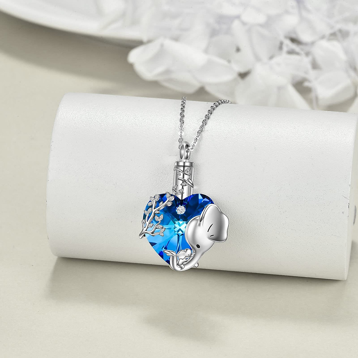 VONALA Elephant Urn Necklace for Ashes 925 Sterling Silver Heart Crystal Cremation Jewelry for Ashes Memorial Keepsake Jewelry Gifts for Women