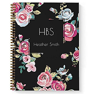 Bold Blooms Personalized Notebook/Journal, Laminated Soft Cover, 120 pages of your selected paper, lay flat wire-o spiral. Size: 8.5” x 11”. Made in the USA