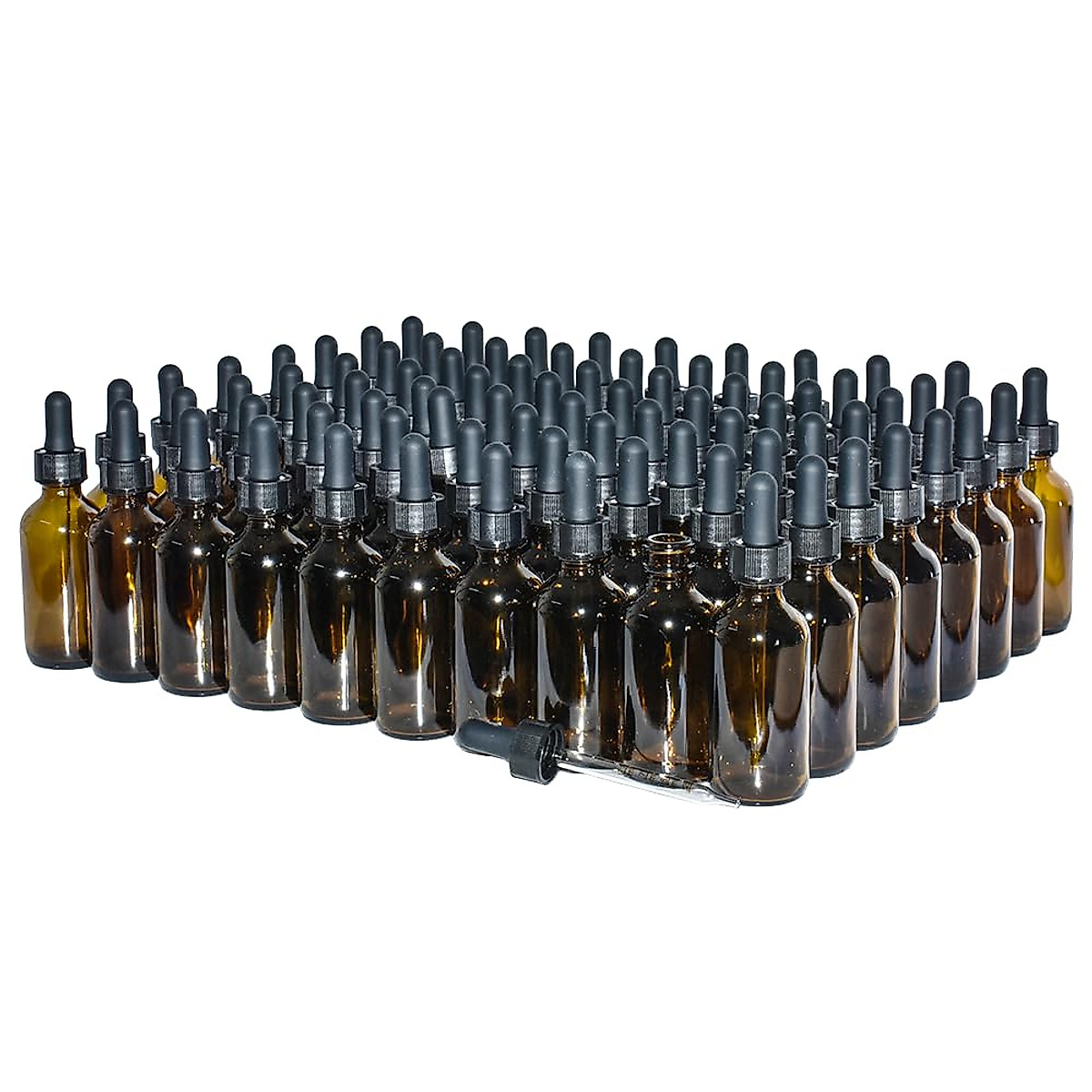 (Pack of 80) 2 oz. Amber Boston Round with Graduated Black Glass Dropper