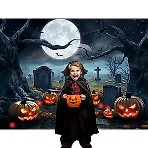 Light Up Halloween Backdrop 7x5 FT,Halloween Back Drop for Cemetery, Pumpkin Head,Ideal for Halloween Photo Backdrop,Halloween Party Decorations,Halloween Backdrops for Photography