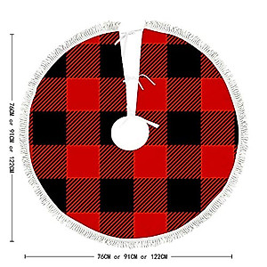 Dream Bay Christmas Tree Skirt,﻿Buffalo Plaid Christmas Tree Mat for Xmas Party Decoration 36x36 Inches