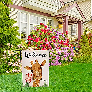 Welcome Spring Cute Giraffe Garden Flag Double Sided Decorative Small Summer Yard Decor Flags 12 X 18 Inch