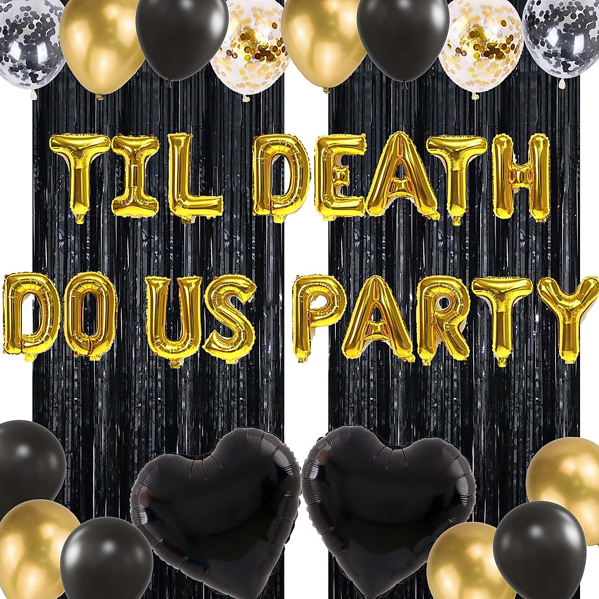 Til Death Do Us Party Balloon Party, Black Gold Bachelorette Party Gothic Bridal Shower Funny Wedding Engagement Party Bride or Die, RIP Single Life Halloween Decorations Supplies