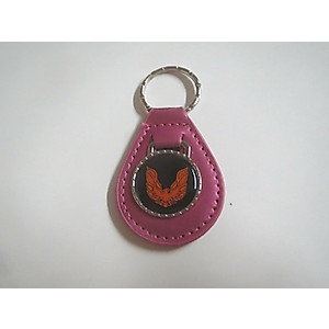 FIREBIRD OR TRANS-AM ORANGE BIRD LOGO LEATHER KEYCHAIN - MAGENTA