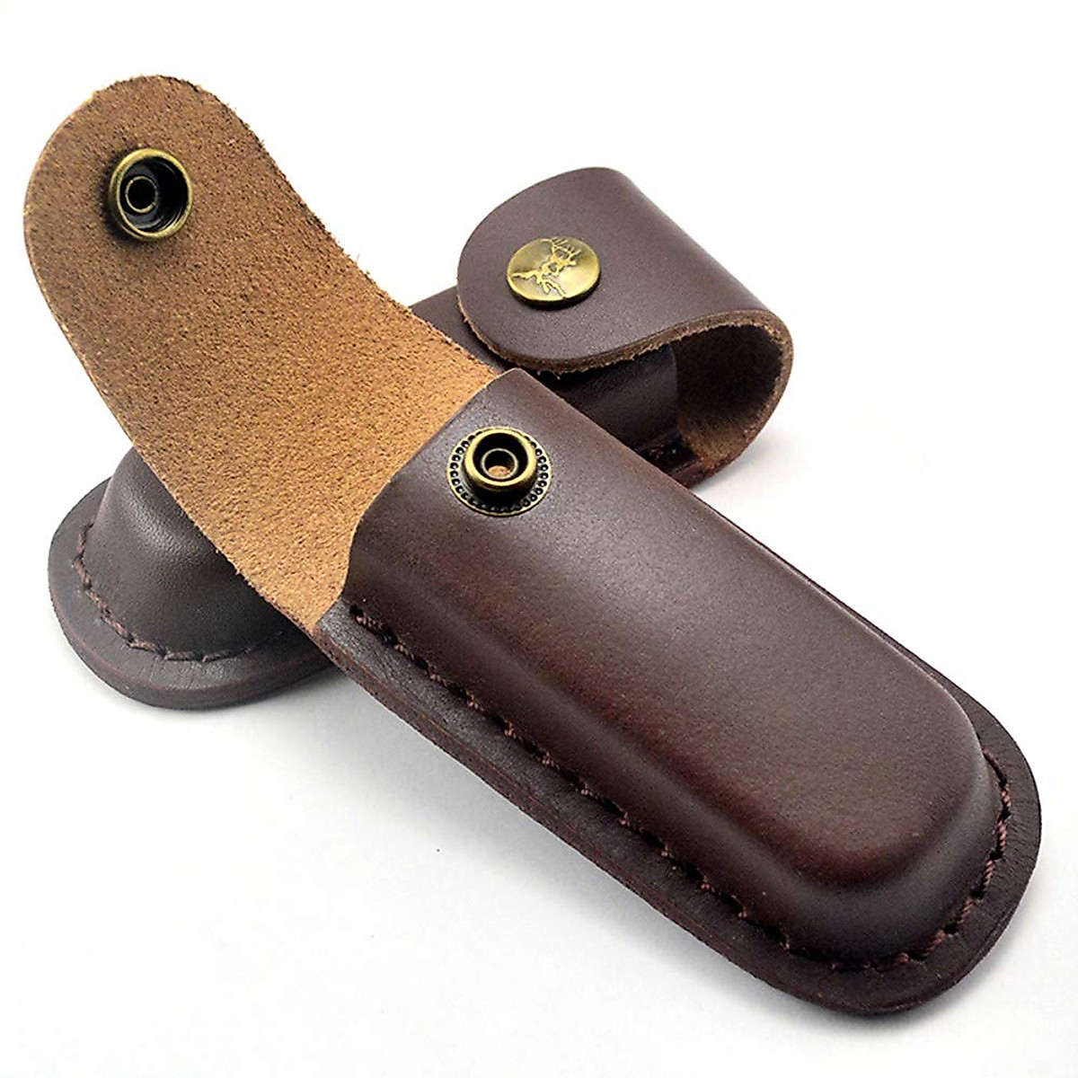 Aibote Hunting Holster Folding Blade Knife Sheath Carrying Leather Holder Sheaths Scabbard Pouch Bag For Swiss Army Knife Tactical Foldable Knives Brown