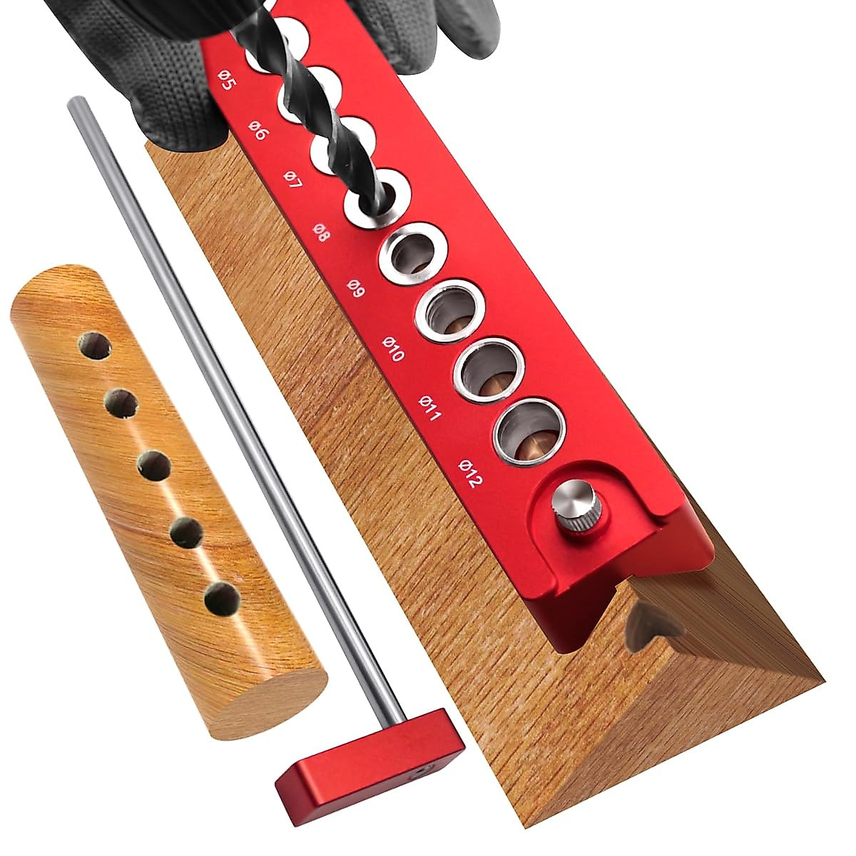 3-12mm Self Centering Dowelling Jig Kit Drill Jig for Straight Holes Joiner with 10 Holes Drill Guide Bushings