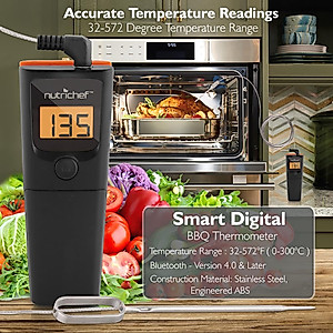 NutriChef Bluetooth Grill BBQ Meat Thermometer Digital Wireless Grill Thermometer, Timer, Alarm, 150 ft Barbecue Cooking Kitchen Food Meat Thermometer for Smoker, Oven