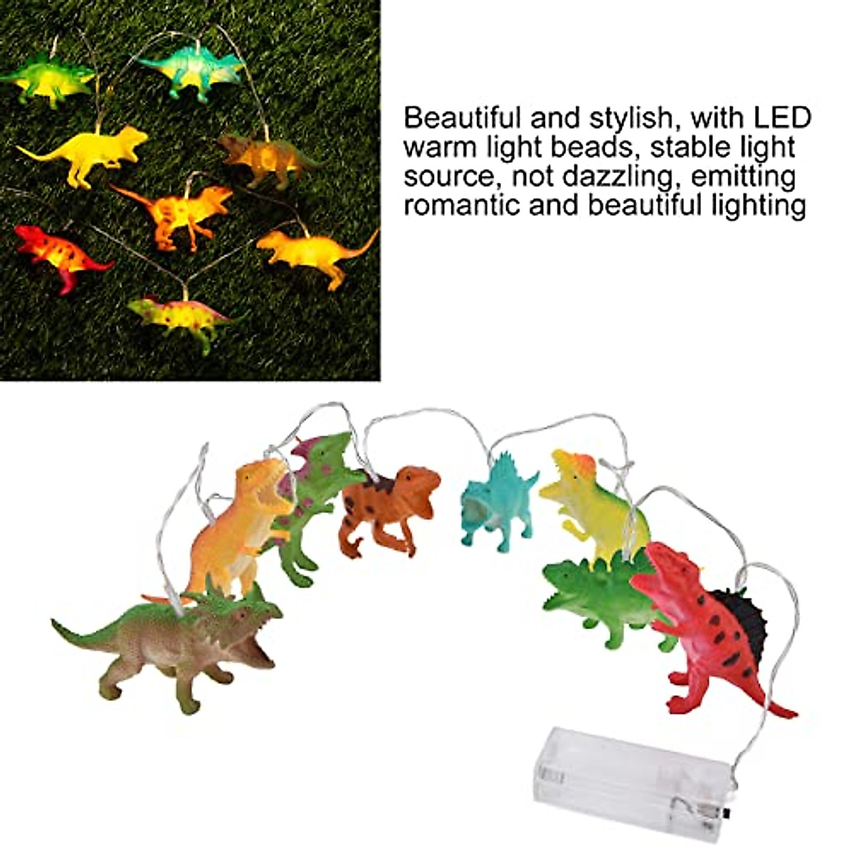 Battery Operated String Lights, Romantic Decorations Warm White Light LED Dinosaur String Lights IP43 Waterproof for Homes for Children for Gardens