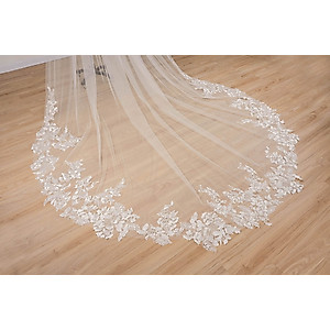 ELAWBTY 1 T Floral Lace 3 4 5 M Long Wedding Bridal Veil F22 Ivory