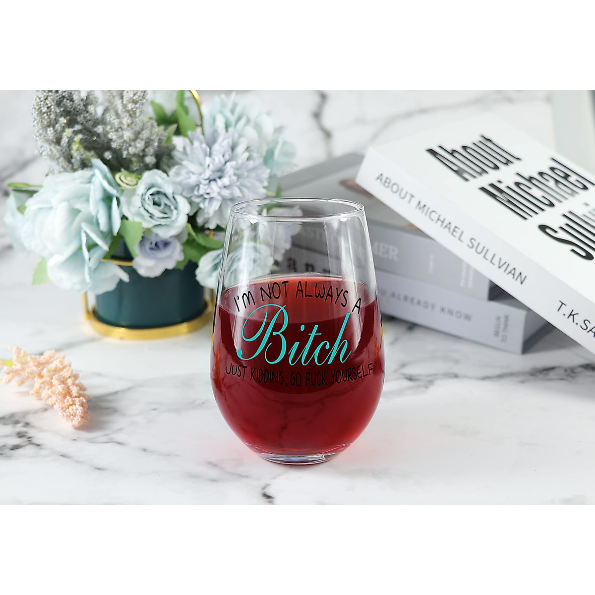 I'm Not Always, Just Kidding Funny Stemless Wine Glass Gifts for Women, Gag Christmas Birthday Gifts Ideas for Girlfriends, Women, Sister, Friends, BBF, Coworkers, Unique Friendship Wine Glass, 17oz