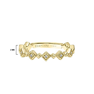 Stackable Ring for Women with Diamond Accented Alternating Diamond Shapes 18k Yellow Gold Vermeil 1/20ct (I-J Color, I3 Clarity), Size 9, by Keepsake