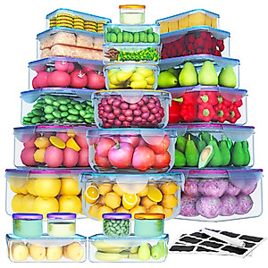 RockBerry 50 Pcs Large Food Storage Containers with Lids Airtight-85 OZ to Small Containers-Total 526 Oz BPA Free Plastic Stackable Containers For Pantry kitchen Organization, Microwave Safe