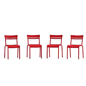 Flash Furniture Nash Commercial Grade Steel Stack Chair, Indoor-Outdoor Armless Chair with 2 Slat Back, Set of 4, Red