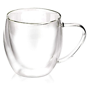 EZOWare Set of 4 Double Wall Coffee Mug Set, 8oz Clear Glass Thermal Insulated Cups with Handles for Hot or Cold Beverages, Espresso, Coffee, Tea, Cocoa, Latte, Cappuccino