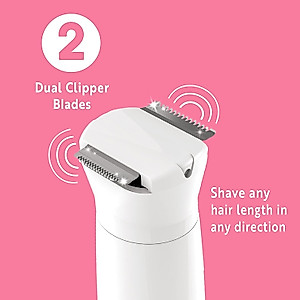 Clio PALMPERFECT Electric Bikini Trimmer - Travel-Friendly Hair Shaver for Smooth, Dual Blade for Close Shave, Use Wet or Dry - Battery-Powered + Trimming Guide Included