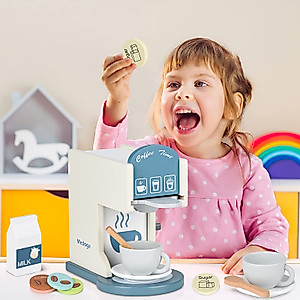Play Kitchen Accessories Kids Wooden Coffee Maker Toy Espresso Machine Toddler Toy Kitchen Sets for Girls and Boys (Coffee Maker) (White)